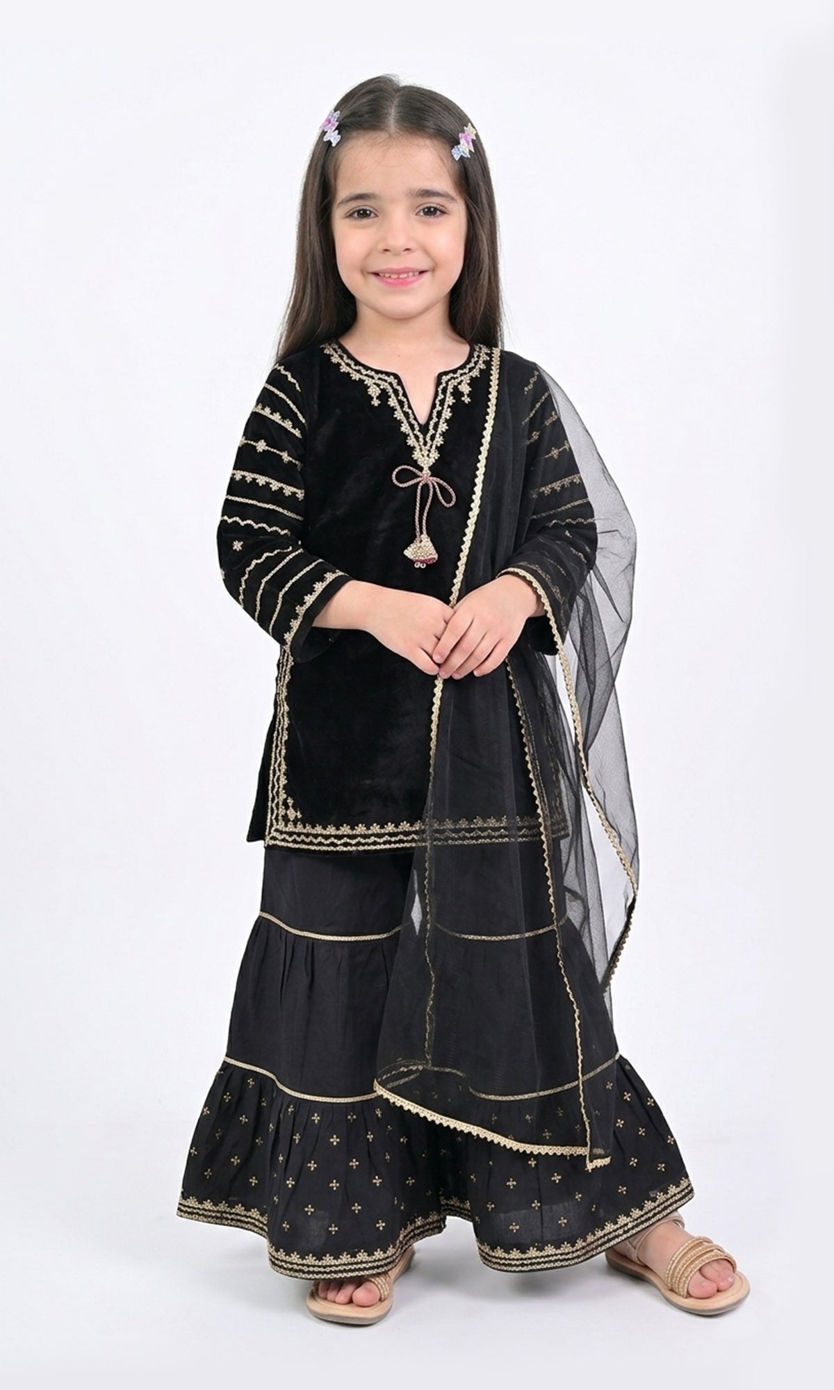 Girls Black Embroidered Sharara Suit – Young Land PK
